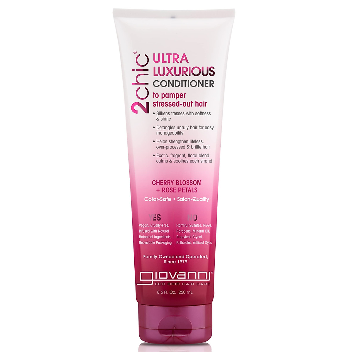 GIOVANNI 2chic Ultra-Luxurious Conditioner - Calms & Smooths Curly & Wavy Hair, Silkens Tresses, Strengthens Over Processed Hair, Helps Detangle, Color Safe, Cherry Blossom & Rose Petals - 8.5 oz