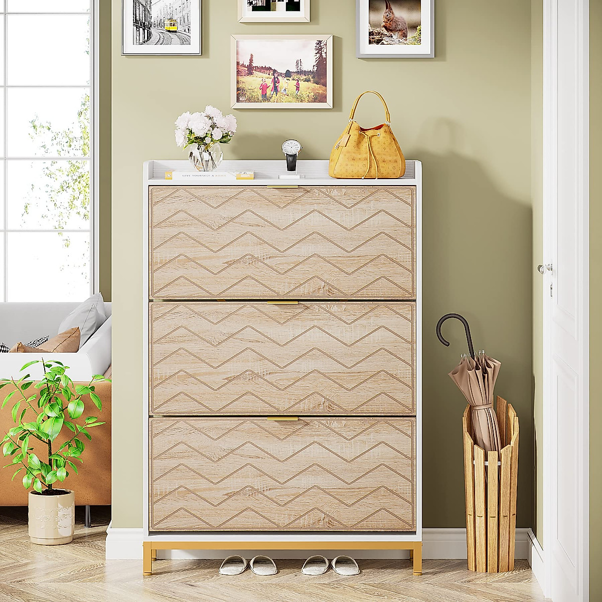 Tribesigns Shoe Cabinet, 3 Flip Drawers Shoe Storage Cabinet, Freestanding 24 Pair Shoe Rack Organizer, Wooden Tipping Shoe Closet Dresser for Entryway, Hallway, Bedroom, Living Room