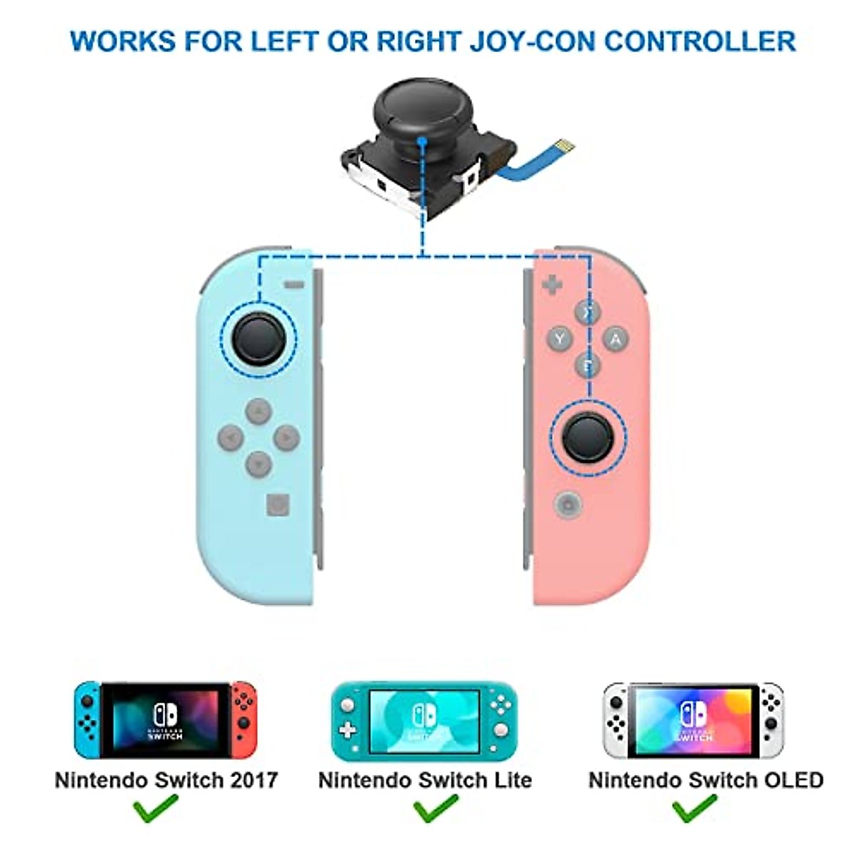 Veanic Replacement Joystick Analog Thumb Stick Repair Kit for Nintendo Switch/Switch OLED Model/Switch Lite Joy-Con Controller - Include Y1.5, Cross Screwdriver, Pry Tools + 2 Thumbstick Caps