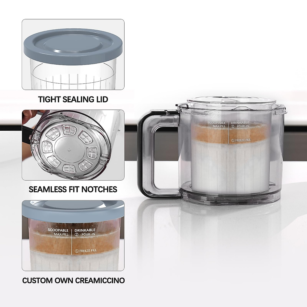 Omnikit Pint Containers Replacement for Ninja Creami Deluxe Pints and Lids - 4 pack, 24OZ XL Cups Compatible with Ninja Creami 11-in-1 Ice Cream Maker NC500 NC501 Series (Deluxe-Grey/Red/Blue/Mint)