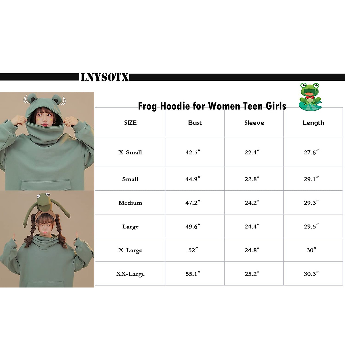 Frog Hoodie Karl Jacobs Froggy Hoodie Zipper Mouth Plus Size Loose Hooded Big Pocket Frog Sweatshirt Sweater for Women Teens Girls 10 12 14 16 Green