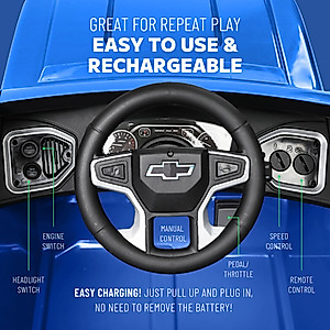 ReadyGO 12V Battery Powered Licensed Chevrolet Silverado Kids Ride On Truck Electric Vehicle with Parent Remote Control, High Speed Mode (5 MPH), LED Lights, Retractable Tailgate, & Truck Sounds