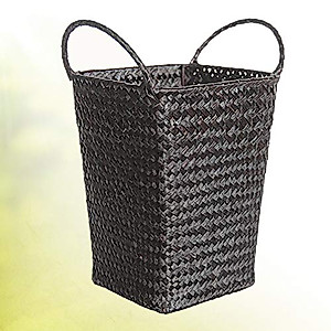EXCEART Toy Baskets Rattan Storage Basket Woven Flower Vase Door Closet Organizer Multipurpose Storage Container Decorative Storage Organizer for Home Office Cloth Book Black Desk Containers