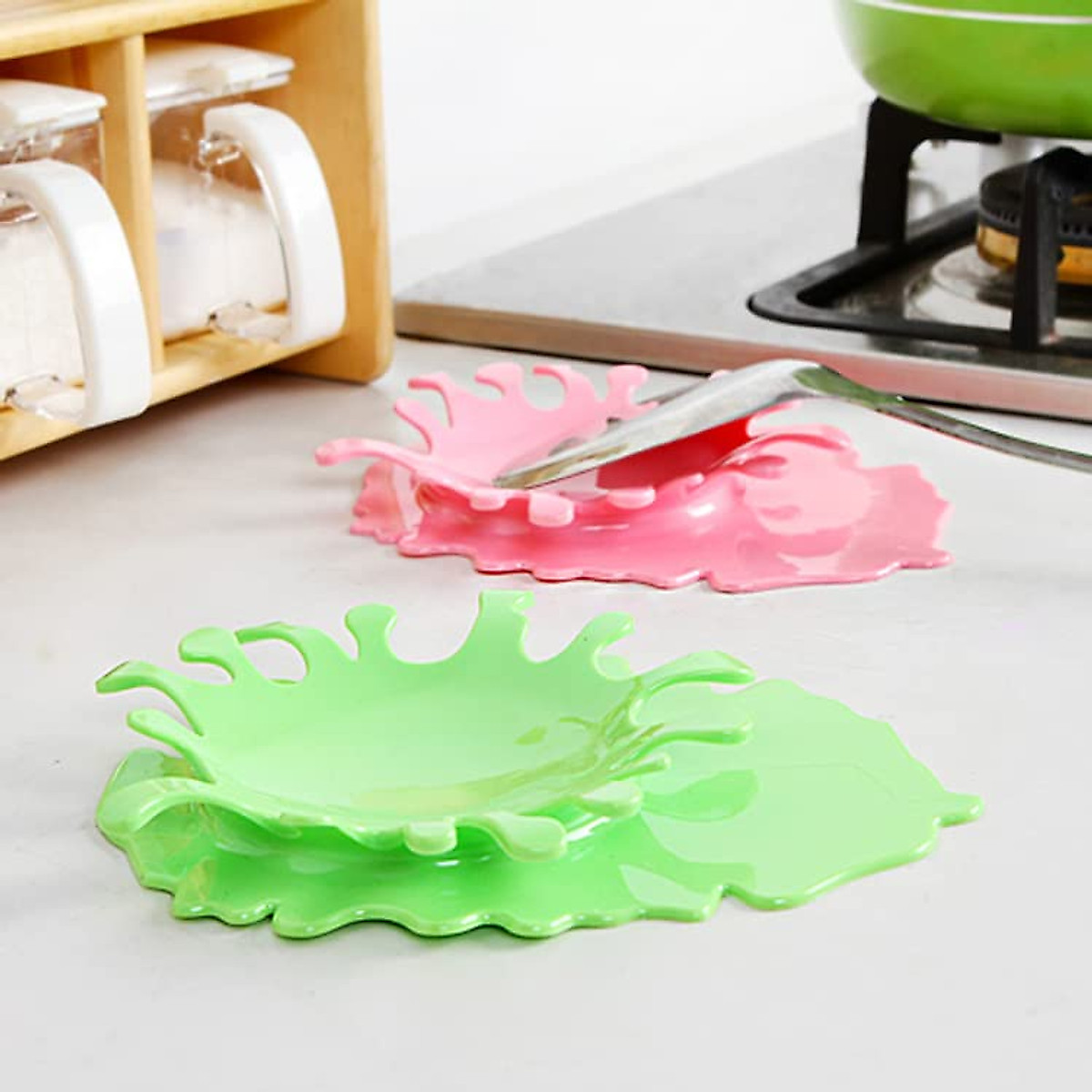 ShungFun Spoon Rest Holder Silicone Ketchup Shape Holders Splash Spoon Rest by Mustard Kitchen Cooking Aid Cup Holder Creative Gift, Red, One size