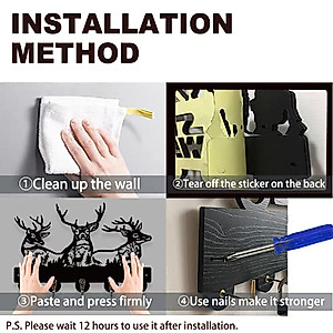 SCITOY Deer Key Hooks, Animal Theme Wall Mount Organizer, Wooden Key Holder / Hanger with 5 Metal Hooks,19*29*3cm Black Home Decoration for Storage, Living Room, Hallway, Office