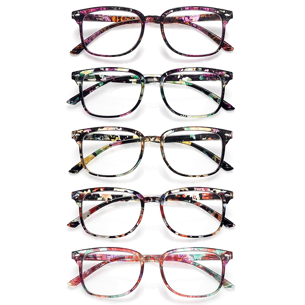 STASTEND 5 Pack Reading Glasses Blue Light Blocking for Women,Computer Readers with Spring Hinge (Multicolor-C4, 2.5, multiplier_x)