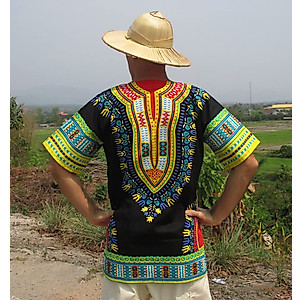 RaanPahMuang Brand Unisex Bright African Black Dashiki Cotton Shirt #24 (Large)
