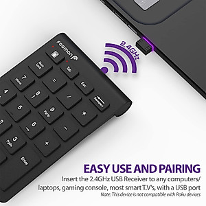 Fosmon 22 Key Numeric Keypad, Wireless USB Adapter 2.4GHz Numpad, Ten Keys Shortcut Function & Hotkey, Up to 33FT Device Distance, Compatible with USB Port Laptop, PC, Desktop, Surface Pro, Notebook