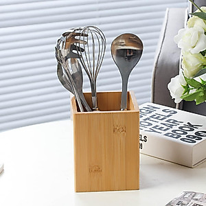 YOSCO Bamboo Utensil Holder,Utensil Holder for Kitchen Counter Convenient Countertop Organizer for Cooking Utensils,Wood Utensil Holder for Home Decor (6 INCH)