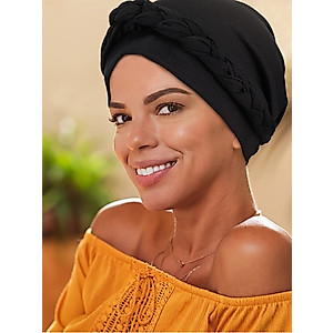 3 Pieces Head Wrap Turban Headwear Pre-Tied Twisted Braid Hair Cover Headwrap Hats for Women Girls (Black, Gray, Light Blue, Popular Style)