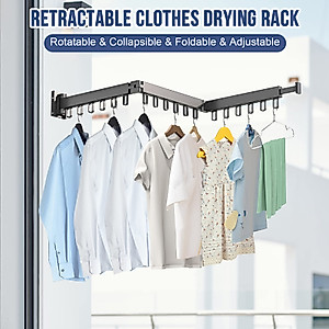 MIFXIN Clothes Drying Rack Foldable Wall Mounted Retractable Laundry Clothing Hanging Rack Collapsible Tri-Fold Space-Saving Clothes Hanger for Laundry Balcony Room (White)