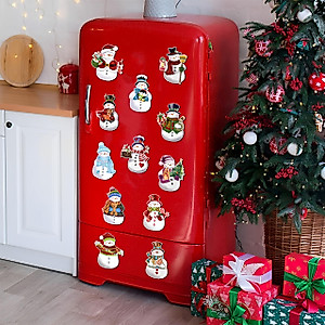 Christmas Snowman Refrigerator Magnets Decoration 12Pcs, Magnetic Holiday Snowman Car Decals Fridge Garage Door Stickers, Waterproof Decorative Xmas Snowman Magnet Accessories for Party Decor