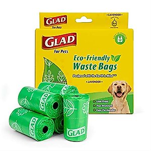 Glad Eco Friendly Dog Waste Bags - 8 Rolls of Lavender Scented Dog Waste Bags, 120 Bags in Total - Dog Waste Bags for All Dogs, Leak Proof and Strong Dog Poop Bags