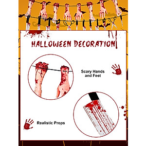 Outus 6 Sets Halloween Garland Banner, Include 48 Garland and 16 Fake Scary Broken Hands and Feet Hanging Decor, Halloween Party Decoration Scary Banner Supplies