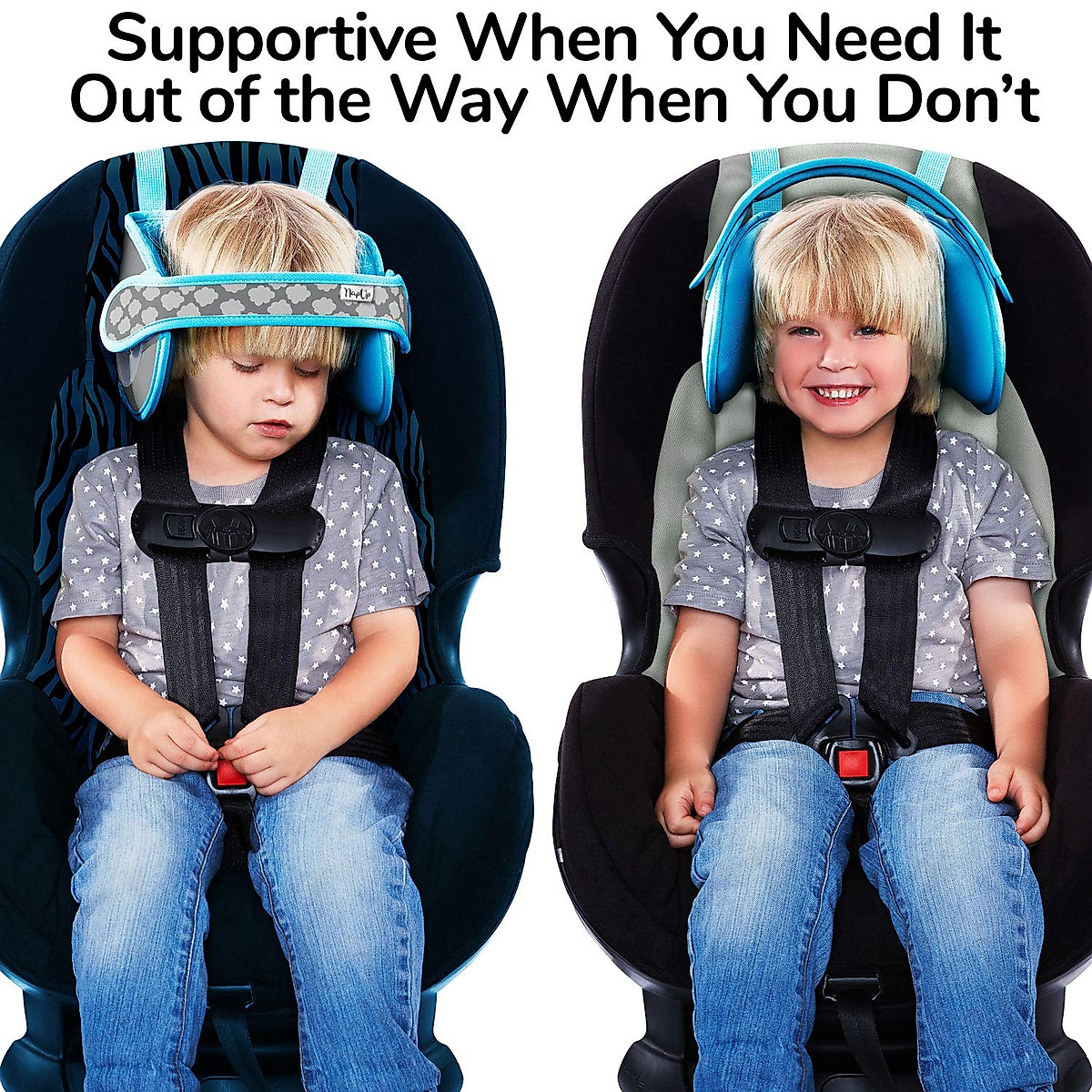 NAPUP Kids Head Holder for Car Seat – Adjustable Polyester Carseat Head Support for Toddler (Light Blue)