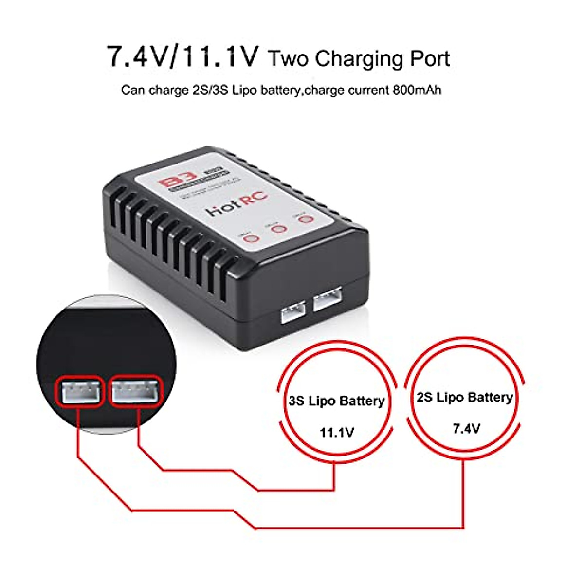 Soshine Smart Airsoft Lipo Battery Charger,2S 3S Cells 10W Balance Lipo Charger for 7.4V 11.1V Airsoft Gun Battery