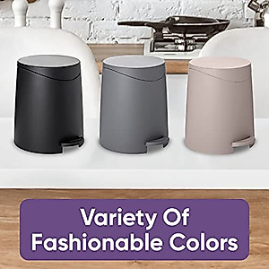 Superio Small Trash Can with Lid 3 Lite, Plastic Mini Waste Bin 0.75 Gallon, Modern Flat Lid Step Trash Can with Foot Pedal, Bathroom, Bedroom, Office, Under Desk, Soft Close (White)