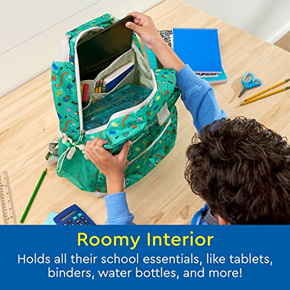 Bentgo® Kids Backpack - Lightweight 14” Backpack in Unique Prints for School, Travel, & Daycare - Roomy Interior, Durable & Water-Resistant Fabric, & Loop for Lunch Bag (Bug Buddies)