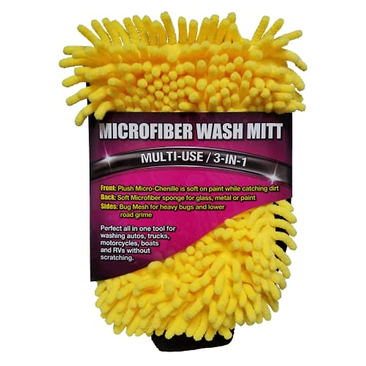 Wizards Microfiber Chenille Wash Mitt - Premium Absorbent 3 in 1 Wash Mitt For Car Wash Kit - Gentle on All Paint and Surfaces - Microfiber Cleaning Cloth For Car Cleaning Supplies - 11 x 7 x 1 Inches