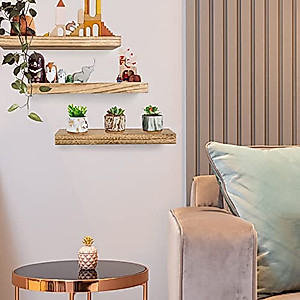 Wood Floating Shelves Wall Mounted 17 inch, 3 Tier Rustic Wooden Wall Shelves for Bathroom Living Room Bedroom Laundry Kitchen Storage Farmhouse Decor, Set of 3