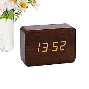 Electric Bedside Alarm Clock, Wooden Loud Alarm Clock, Desk Alarm Clock with 2 to 3 Alarm Setting, Large Display Wooden Led Alarm Clock, Voice Control Smart Led Digital Clock for Bedside Bedroom Desk