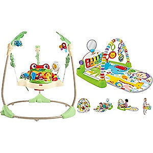 Fisher-Price Rainforest Jumperoo, freestanding Baby Activity Center with Lights, Music, and Toys Fisher-Price Deluxe Kick 'n Play Piano Gym, Green, Gender Neutral (Frustration Free Packaging)