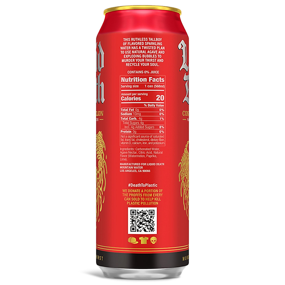 Liquid Death, Convicted Melon Sparkling Water, Watermelon Flavored Sparkling Beverage Sweetened With Real Agave, Low Calorie & Low Sugar, 8-Pack (King Size 19.2oz Cans)