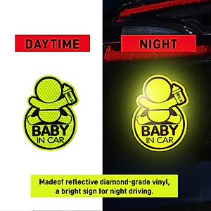 Gikop Baby On Board Sticker for Cars (2 Pack),5.5" by 4"Bright Yellow,Baby on Board Reflective,Baby in Car Sticker for Cars,Car Decals,Kids on Board Car Sticker