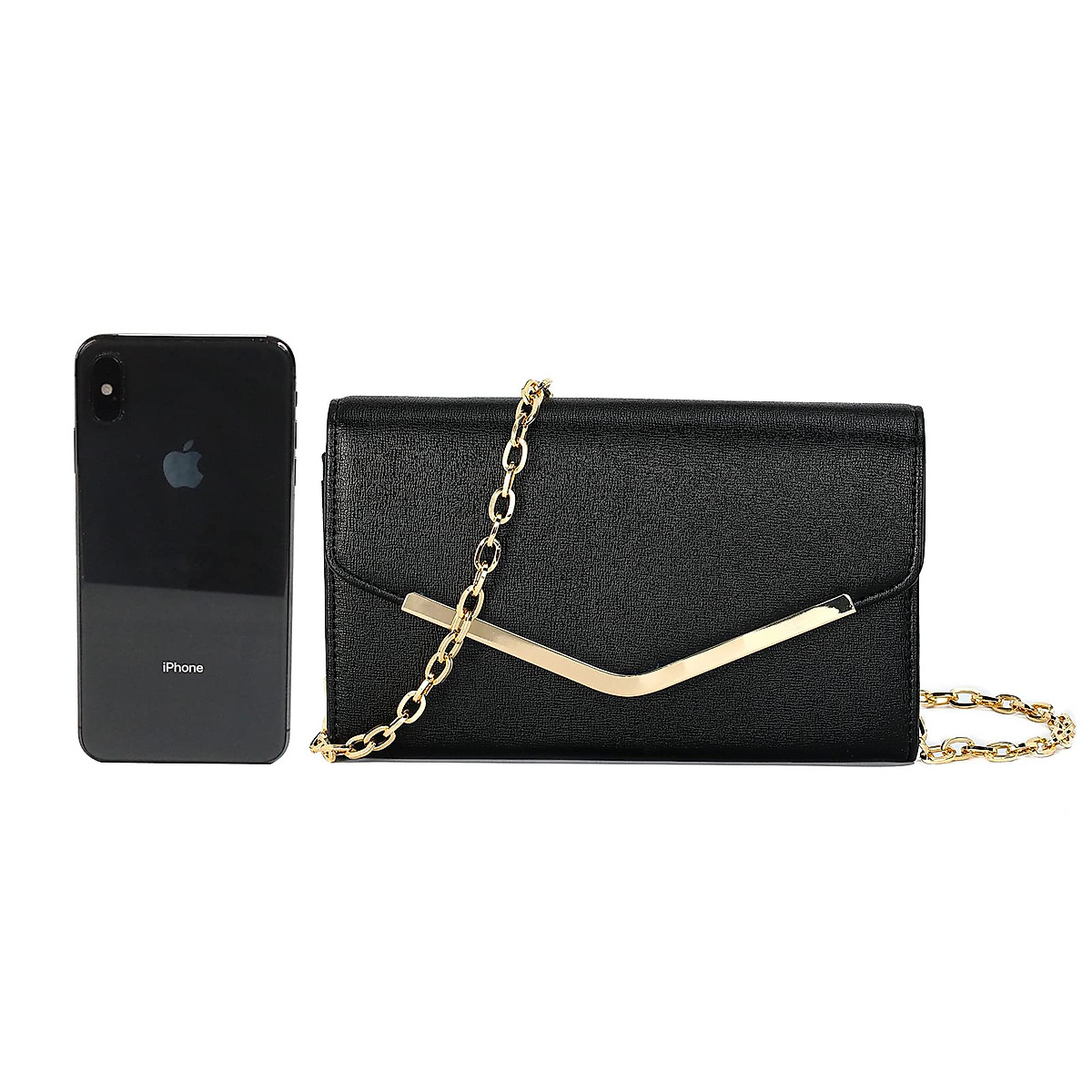 Autumnwell Clutch Purse Evening Bag for Women，Black Envelope Handbag With Detachable Chain for Wedding and Party
