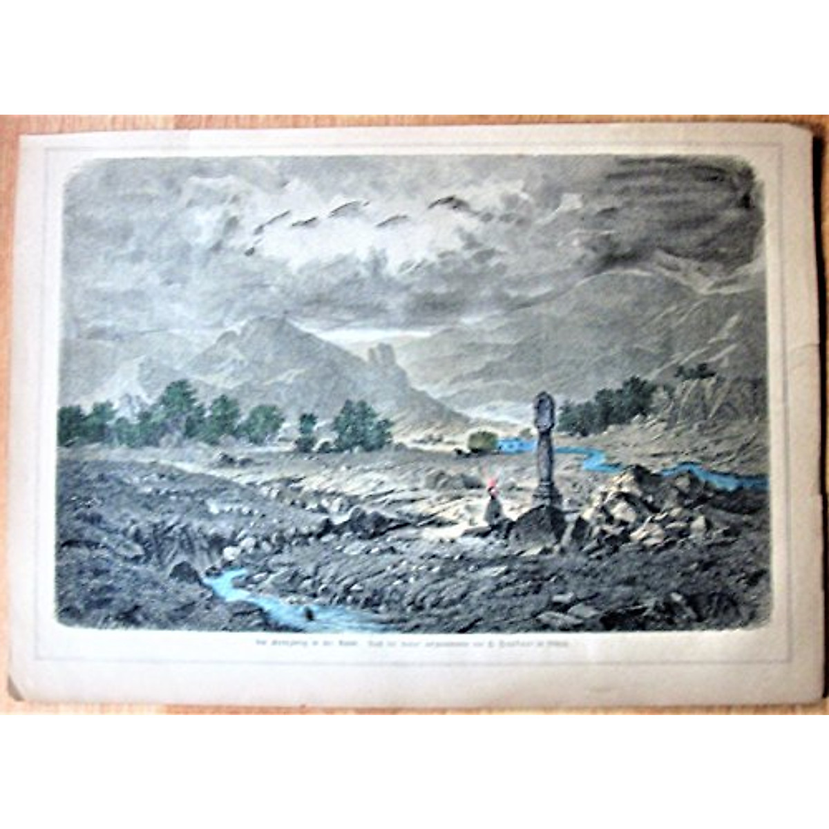 Antique Steel Engraving: River Scene