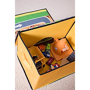 Clever Creations Collapsible Toy Storage Organizer and Play Mat for Kids - Perfect Toy Chest for Organizing Books, Toys, Games, and more - Construction Site Theme