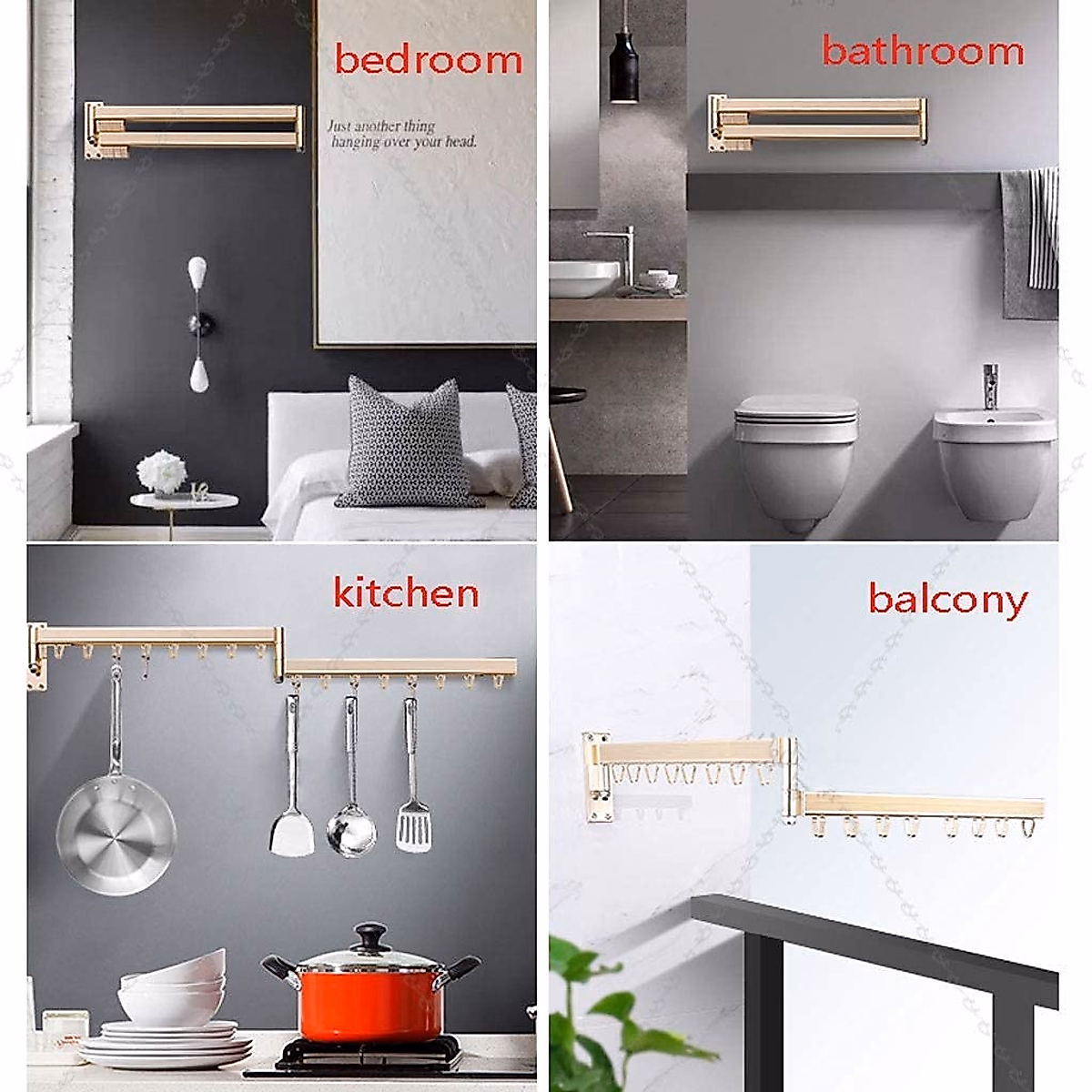 SOVORM Folding Dryer Wall Mounted Clothes Airer Aluminum Extendible Drying Rack Rotatable Towel Pole Holes Shelf Indoor Bathroom Balcony Outdoor (Color : E) The New