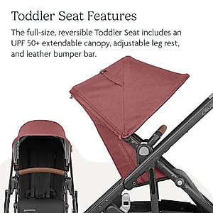 UPPAbaby Cruz V2 Stroller/Full-Featured Stroller with Travel System Capabilities/Toddler Seat, Bumper Bar, Bug Shield, Rain Shield Included/Lucy (Rosewood Mélange/Carbon Frame/Saddle Leather)
