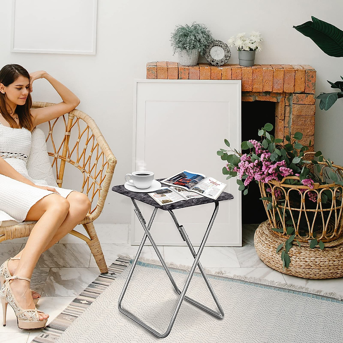 Garden 4 you Portable Folding TV Tray/TV Trays Foldable Dinner Snack Trays Table, Portable Foldable Table Small Sofa Bedside Tables with Light Weight, 15 x 18.9 x 26 in(Black Marble,1PC)