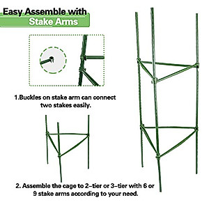 PUTING Tomato Cage Connector Kit, 24 Pcs Stake Arms & 10 Pcs Connectors & 20 Pcs Plant Support Clips & 10 Pcs Stake Buckles, for Any 11mm Diameter Garden Plant Stakes