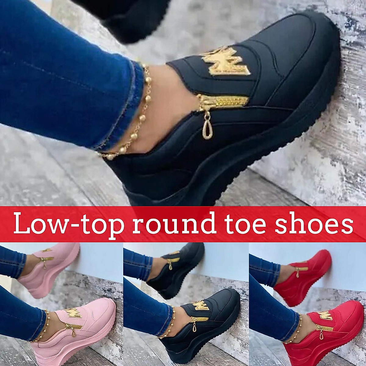 VALINK Women's Climbing Shoes,Comfort Athletic Casual Shoes,Fashion Letter Decoration Comfortable Zipper Design Sneakers Round Toe Shoes for Women