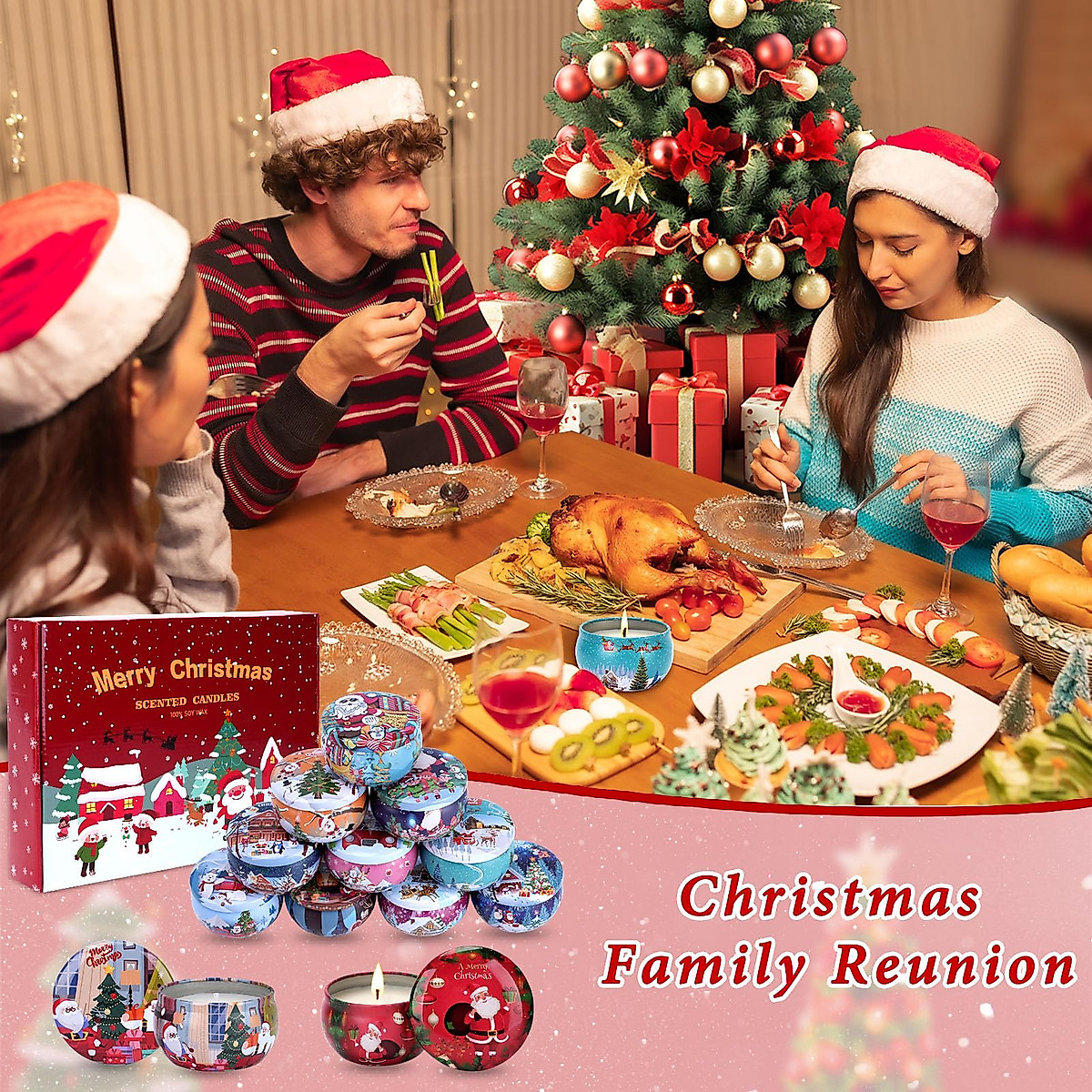 Christmas Scented Candles Gift Set, 12 PCS 3oz Aromatherapy Candles Gifts for Women Soy Wax Candles Gift for mom Portable Travel Tin Jar Candles for Birthday, Thanksgiving, Mother's Day