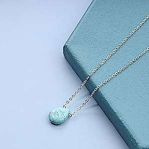 Yheakne Boho Long Turquoise Necklace Silver Teardrop Turquoise Necklace Blue Turquoise Pendant Necklace Vintage Long Pendant Chain Necklaces Jewelry for Women and Girls