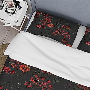 DESIGN ART Designart 'Grunge Red Summer Flowers On Black' Traditional Duvet Cover Set Twin