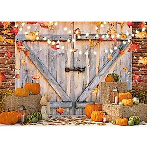 LYCGS 8X6FT Fall Thanksgiving Backdrop Autumn Pumpkin Harvest Barn Background Hay Maple Leaves Baby Shower Banner Supplies Photo Booth Prop X-53