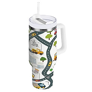 ODAWA a of Cute Cartoon Tractors Insulated Tumblers 30 Oz Coffee Mug with Straw and Lid