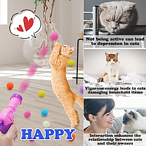 Andiker Cat Toy Balls Set, 30pcs Plush Cat Pom Pom Balls&a Plastic Launcher Set for Cat Catch&Fetch Interactive Cat Toy with Colorful&Soft Cat Balls for Indoor Cats to Keep Fit (Pink 100balls)