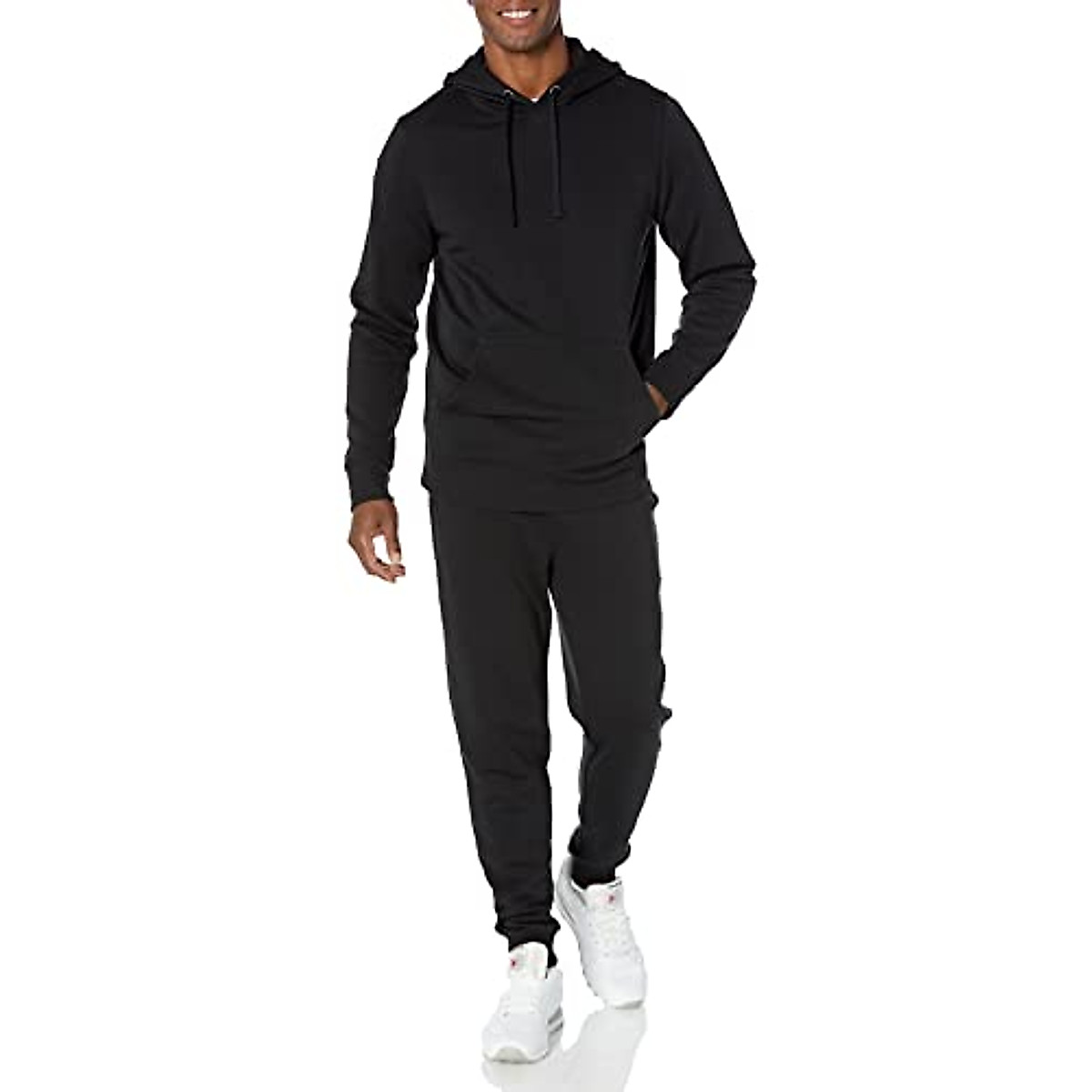 Amazon Essentials Men's Lightweight Long-Sleeve French Terry Hoodie, Black, Large