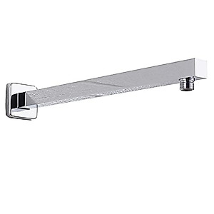 AZOS 16 Inch Shower Arm with Flange, Rain Shower Head Extension Extender, Chrome Universal Showering Components Shower Arm Stainless Steel Bathroom Rainfall Showerhead