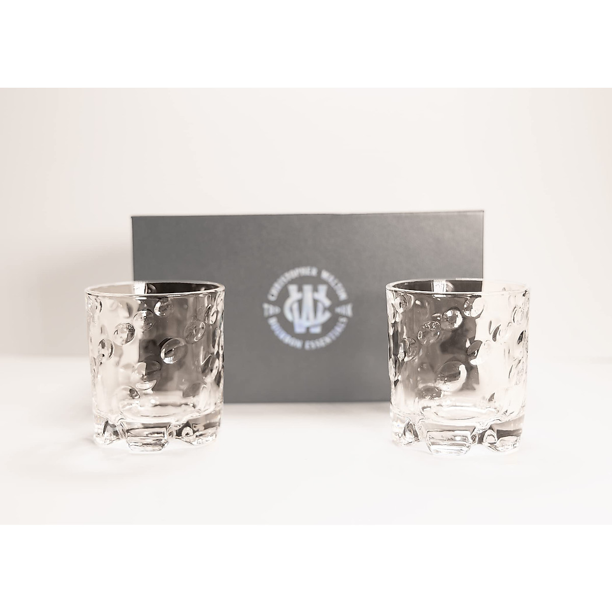 Christopher Walton Spinning Bubbles Handmade Bourbon Rocks Glass, 8.5oz, Set of 2 in Gift Box