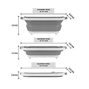 Collapsible Cutting Board with Wash Basin and Drainage Hole; BBQ Prep Tub and Camping Cutting Board; Space-Saving Collapsible Camping Dish Tub Sink RV and Camper Kitchen Must Have Accessory Grey