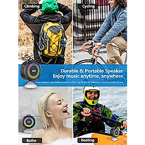 PEYOU IPX7 Waterproof Speaker, Bluetooth Shower Speaker 5.0 Waterproof with Suction Cup, Playtime RGB Lights, 360° Surround Sound Rich Bass for Outdoors, Mini Speaker for Beach/Hiking/Travel/Pool