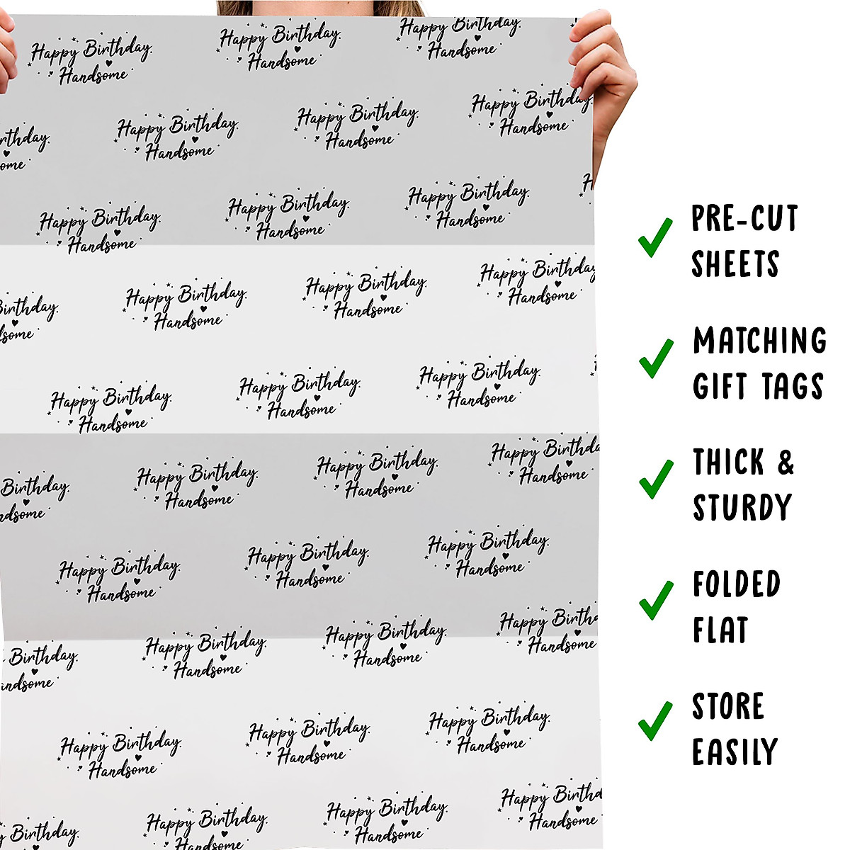 CENTRAL 23 Gray Wrapping Paper for Men - 6 Sheets Giftwrap - Birthday Gift Wrap for Son Boyfriend Husband - Comes With Fun Stickers - Recyclable