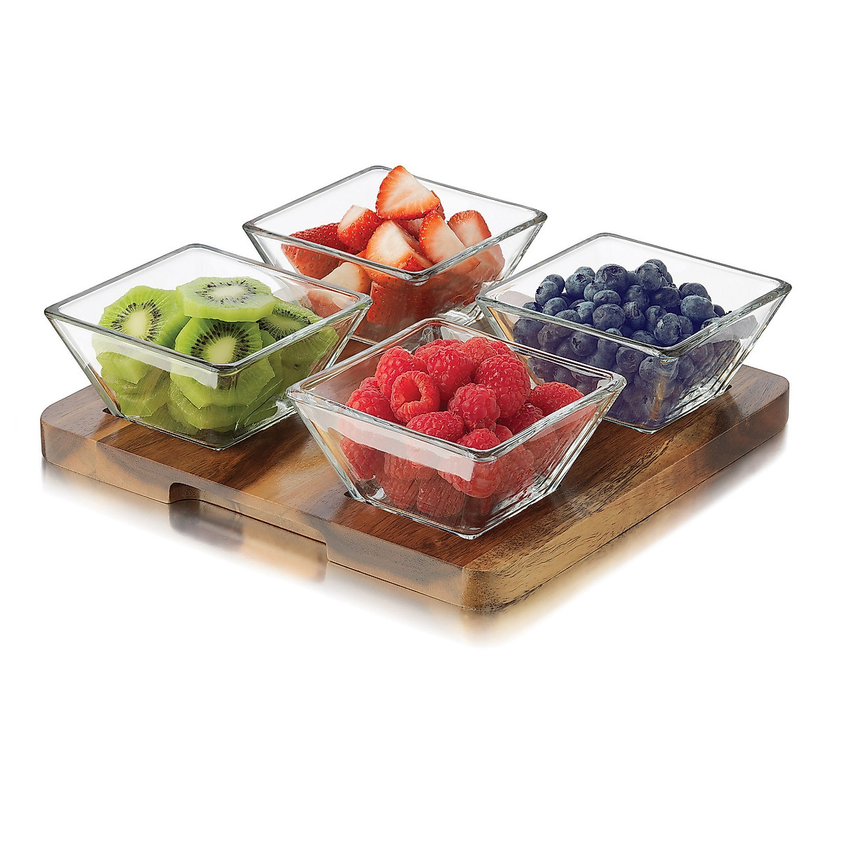 Libbey 5 Piece Acacia Wood Relish Set, Clear