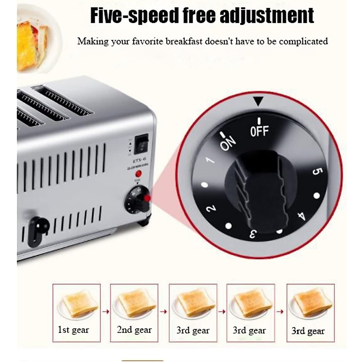 6 Slice Toaster, Stainless Steel, Upgrades Commercial Toaster with Wide Slots & Removable Crumb Tray - Toast, Meatloaf, Sandwiches, Bagel, 110V